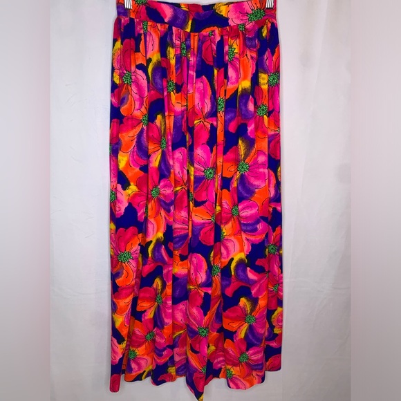 Vintage | Skirts | Pleated Retro Colorful Floral Maxi Skirt M Vintage ...